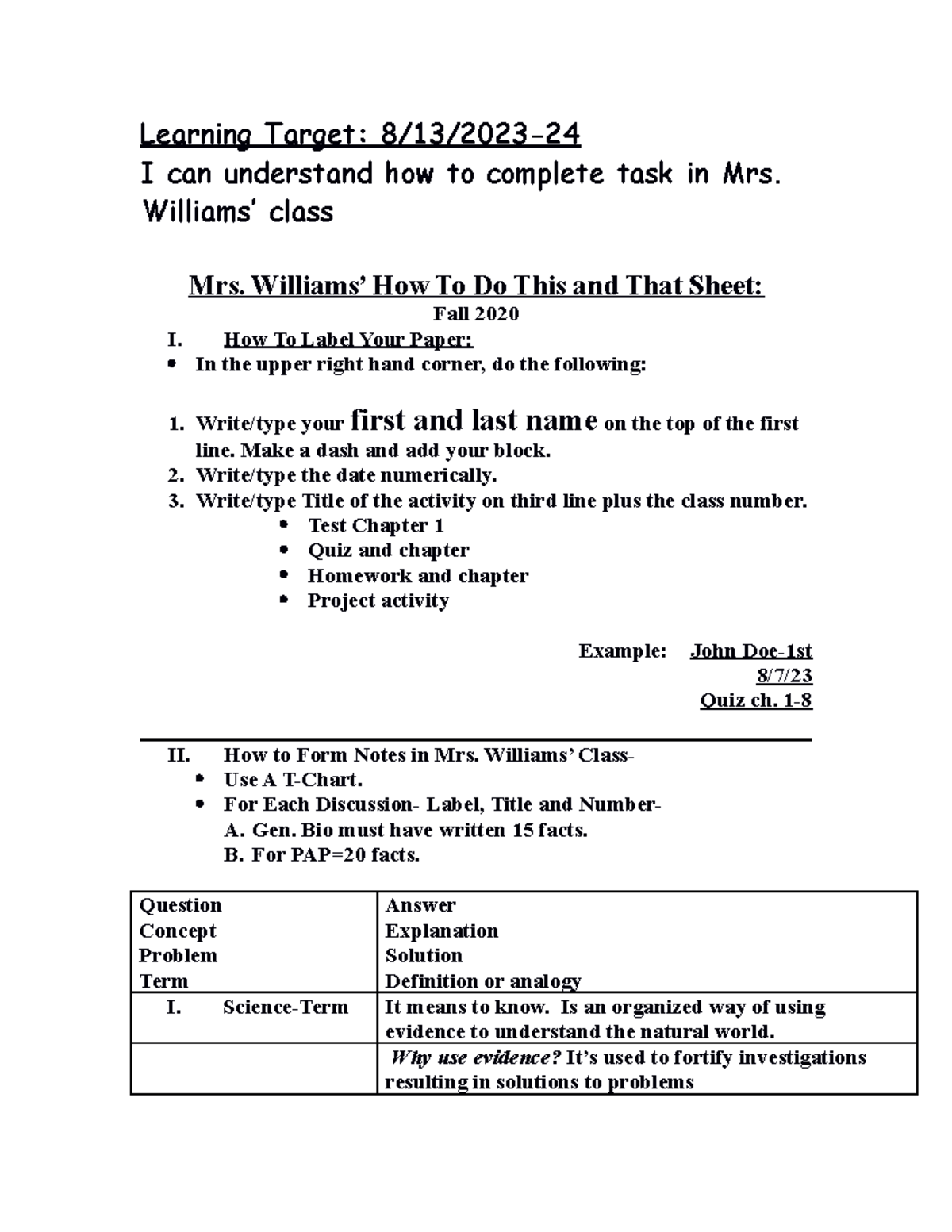 How To Do This and That 20 (3) - Learning Target: 8/13/2023- I can ...
