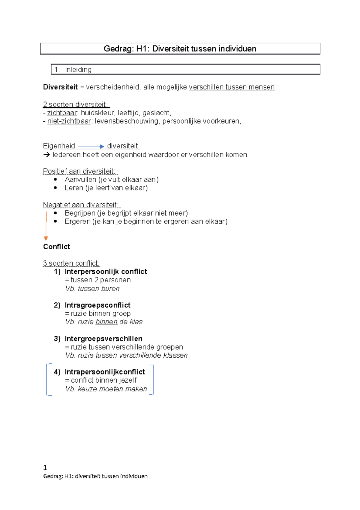 H1: gedragswetenschappen - Gedrag: H1: Diversiteit tussen individuen Inleiding Diversiteit ...