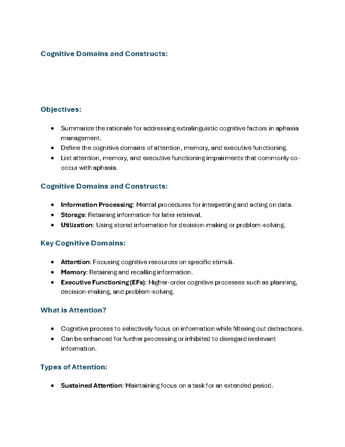 Cognitive Domains - good - Cognitive Domains and Constructs: Objectives ...