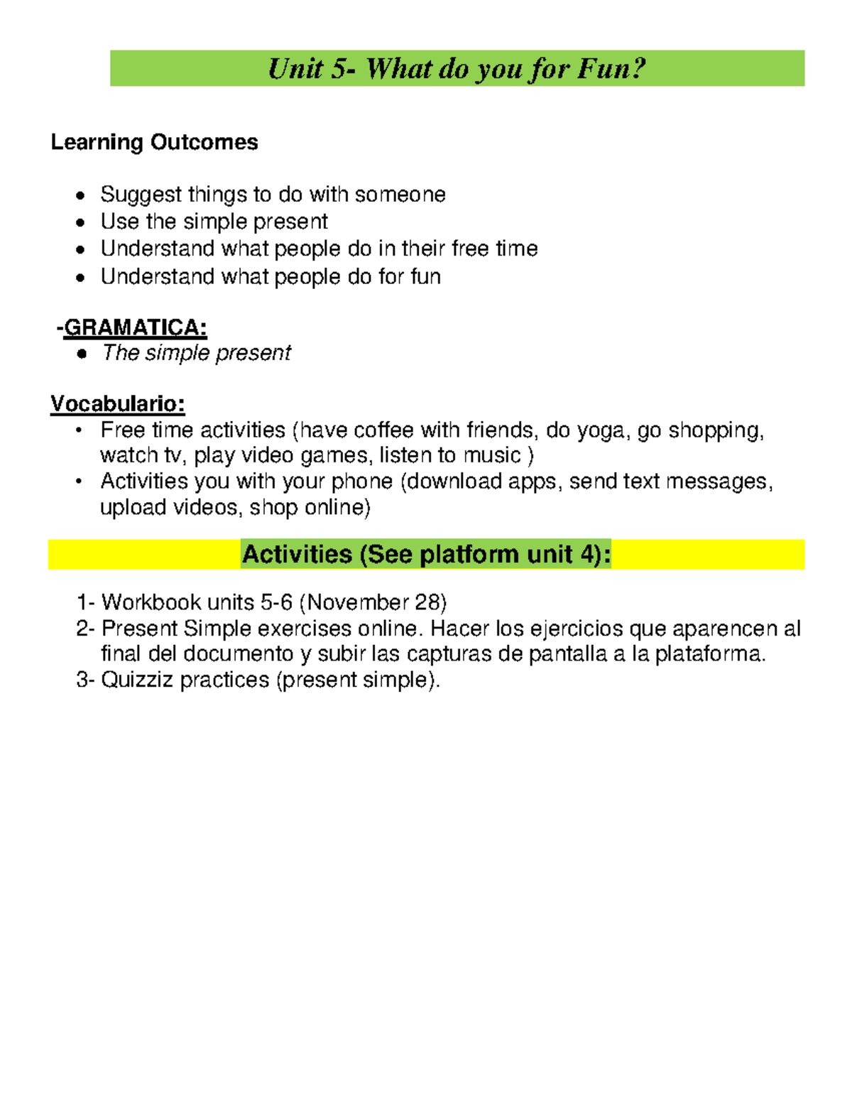 IDI-011 Didactic Guide Unit 5 - Unit 5- What do you for Fun? Learning ...