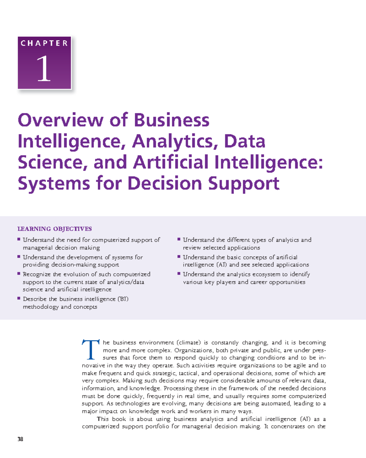 Sharda CH1 - 38 1 LEARNING OBJECTIVES Overview of Business Intelligence, Analytics, Data Science ...