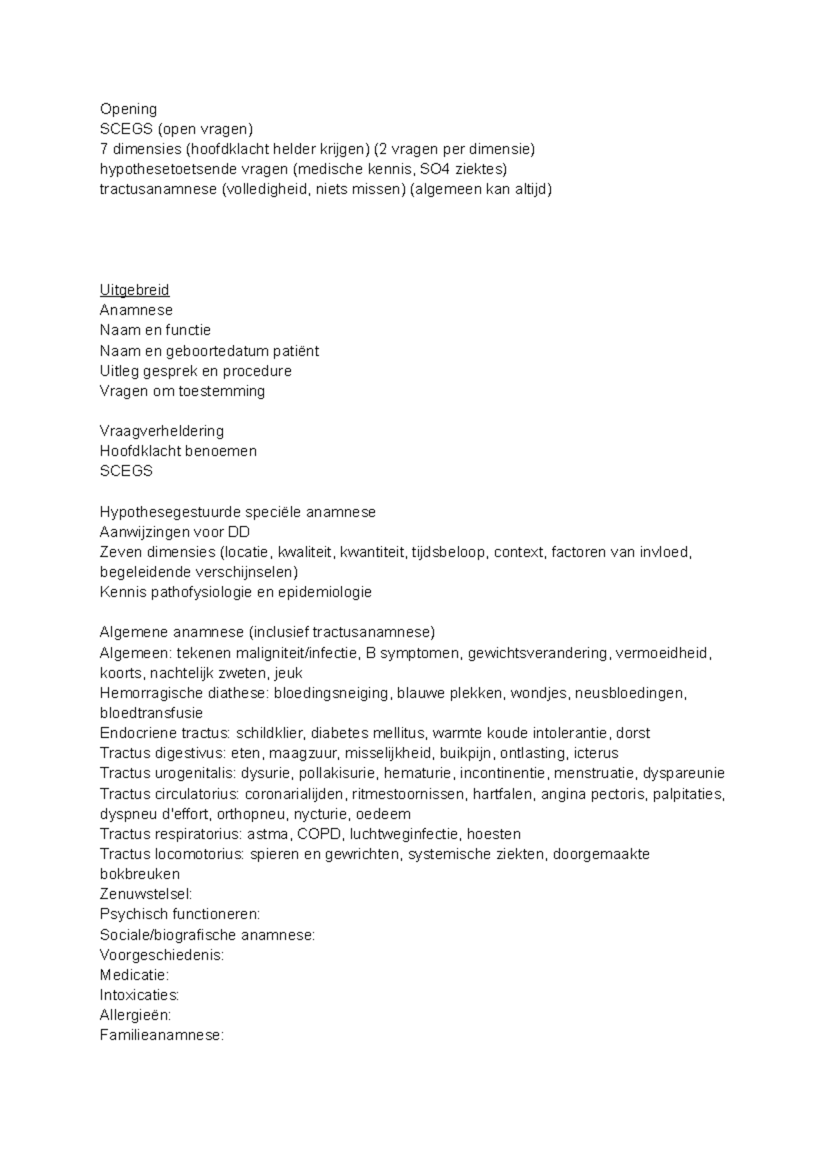 Consultvoering Geneeskunde jaar 3 - Opening SCEGS (open vragen) 7 ...