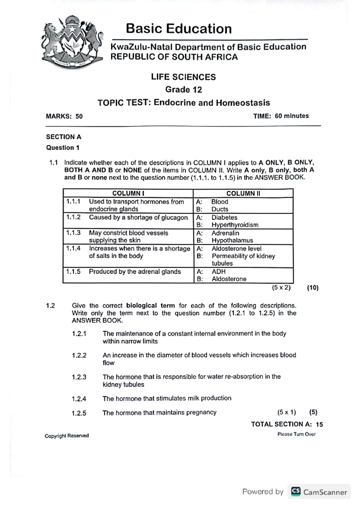 Endocrine & Homeostasis Test - Studocu
