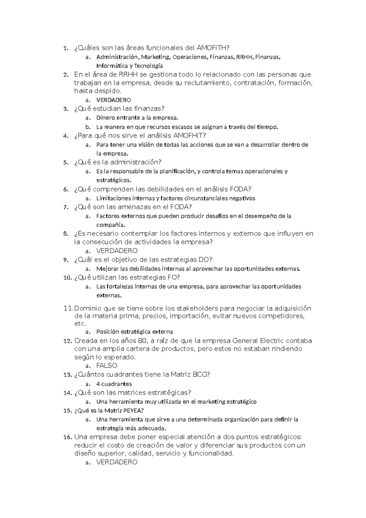 Balotario Planeamientoi - ¿Cuáles son las áreas funcionales del AMOFITH ...