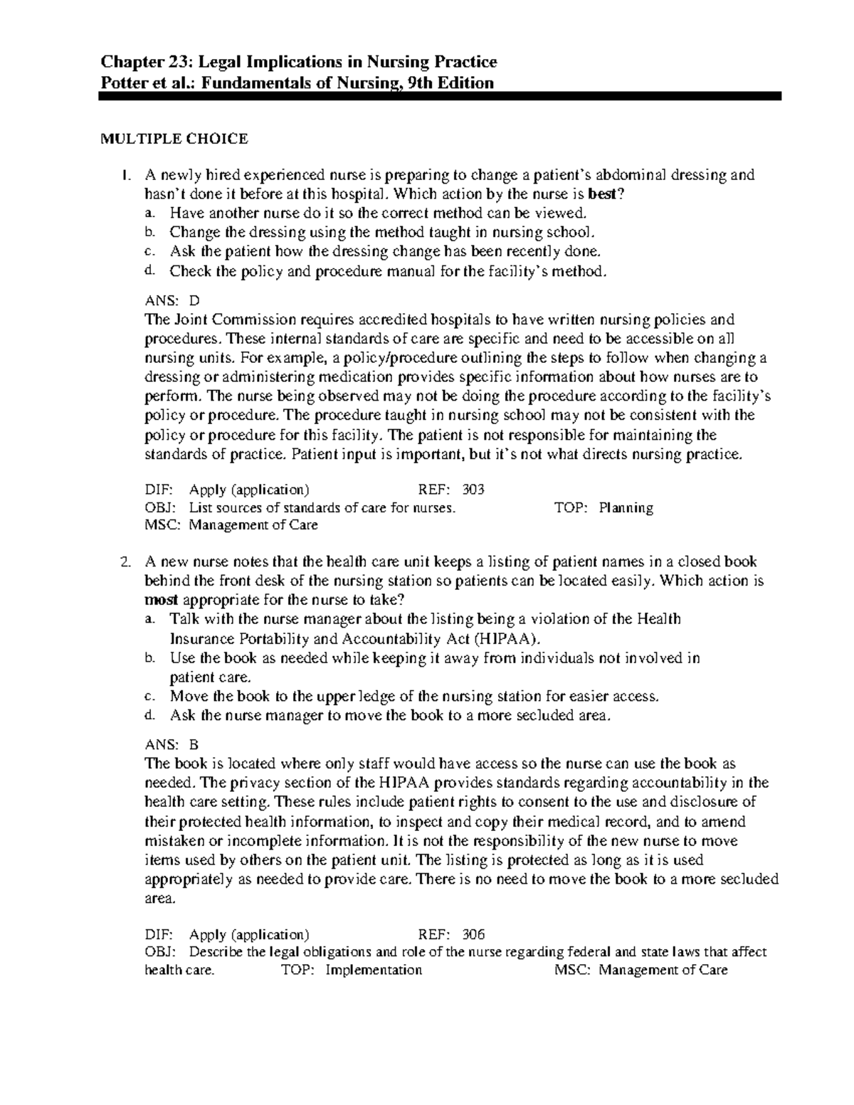 C23 - Legal Implications in Nursing Practice - Chapter 23: Legal ...