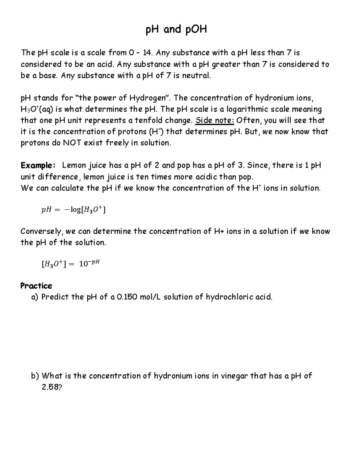 L7 p H and p OH - grade 1 chemistry - pH and pOH The pH scale is a ...