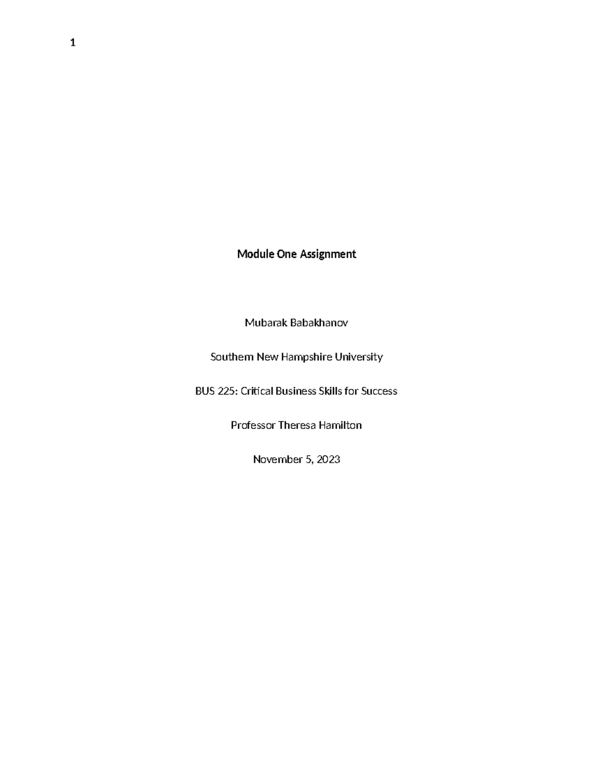 BUS225 Module One Assignment - Module One Assignment Mubarak Babakhanov ...