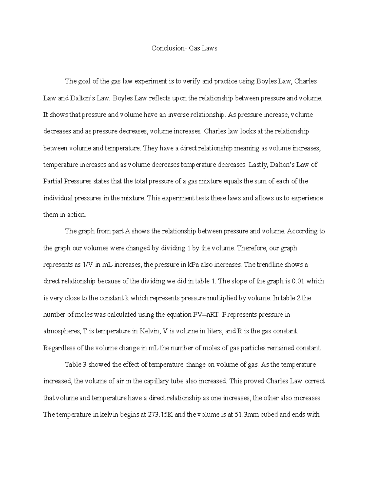 Conclusion gas laws - Conclusion- Gas Laws The goal of the gas law ...