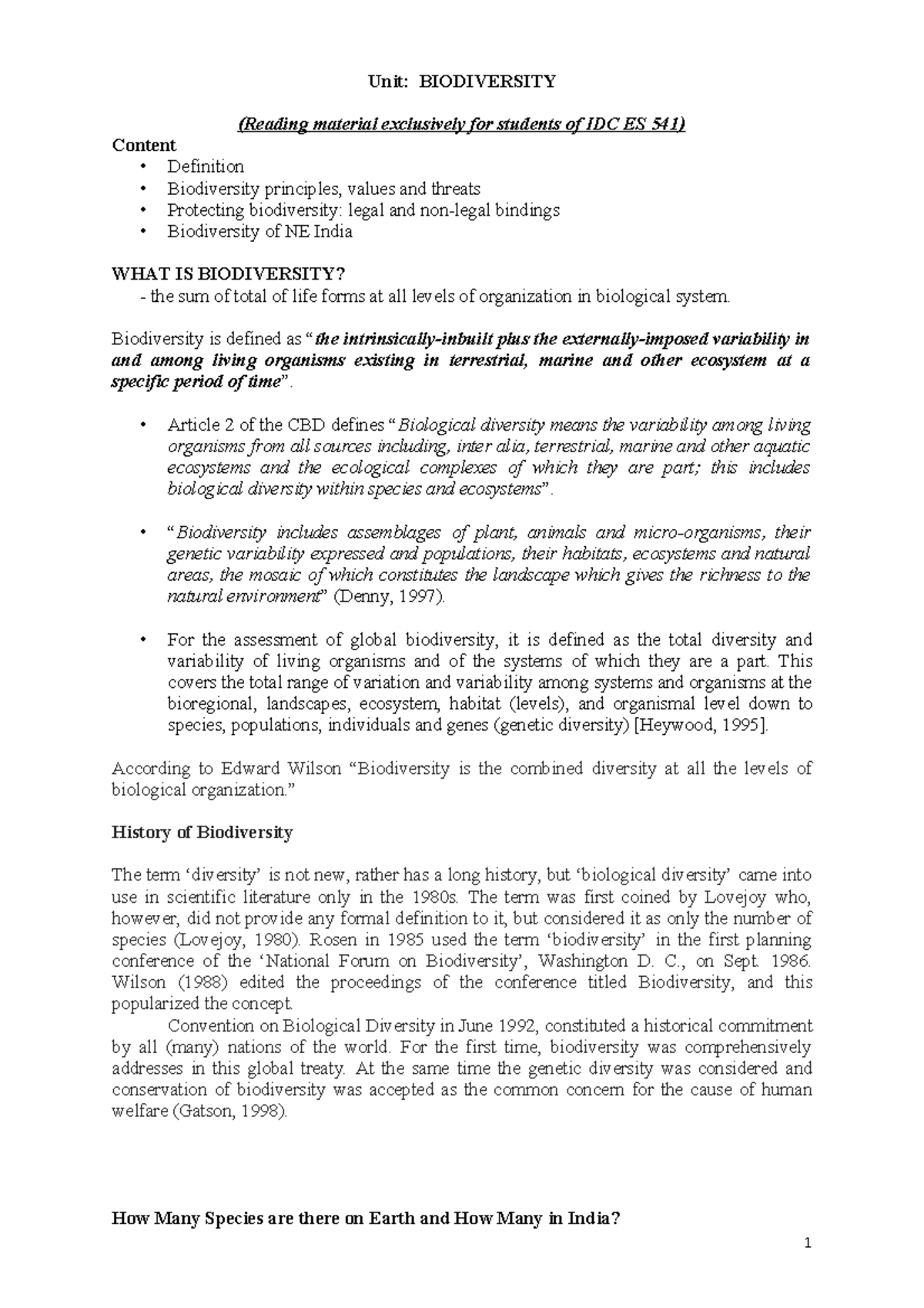 Its all about Biodiversity - Unit: BIODIVERSITY (Reading material ...