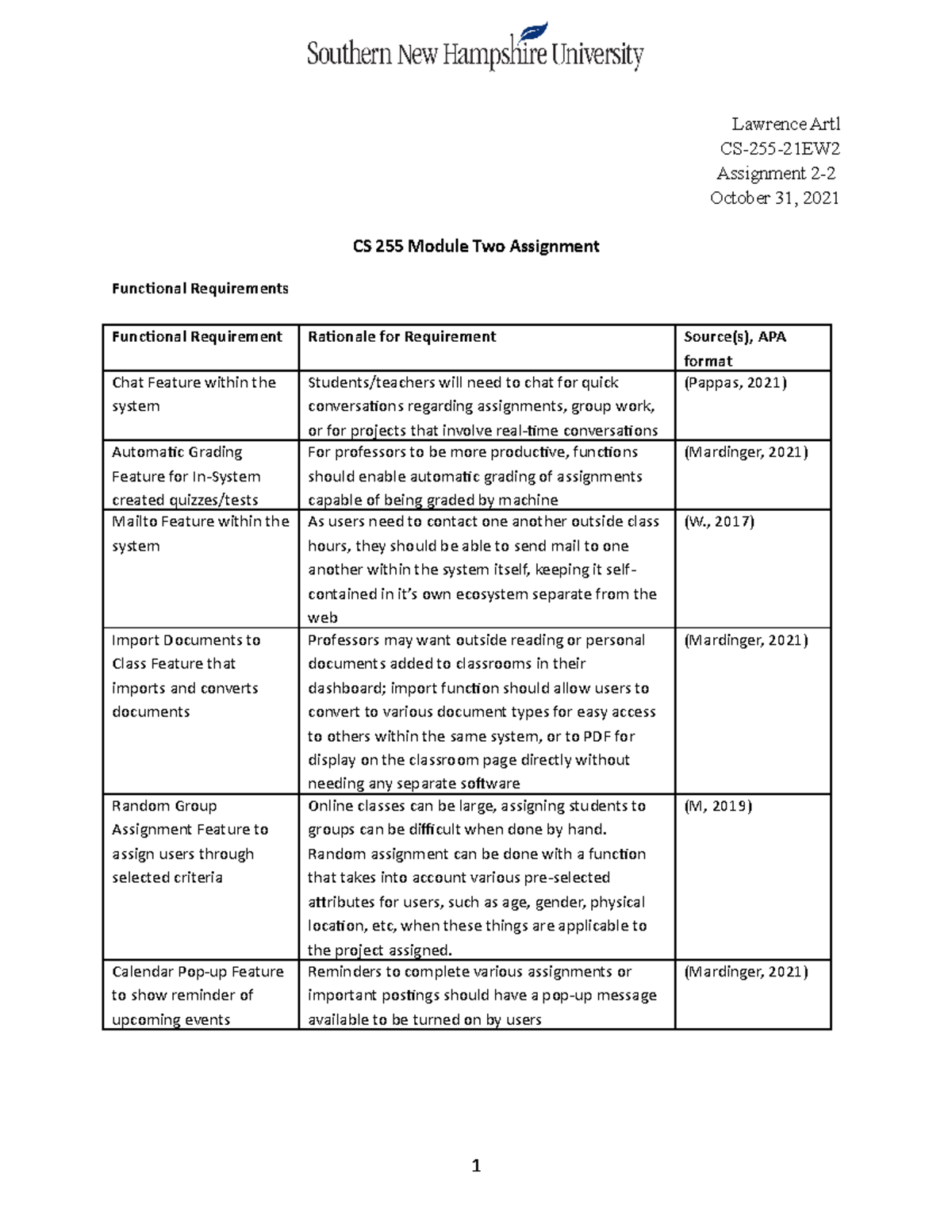 CS 255 Module Two Assignment - Artl - Lawrence Artl CS-255-21EW Assignment 2- October 31, 2021 ...