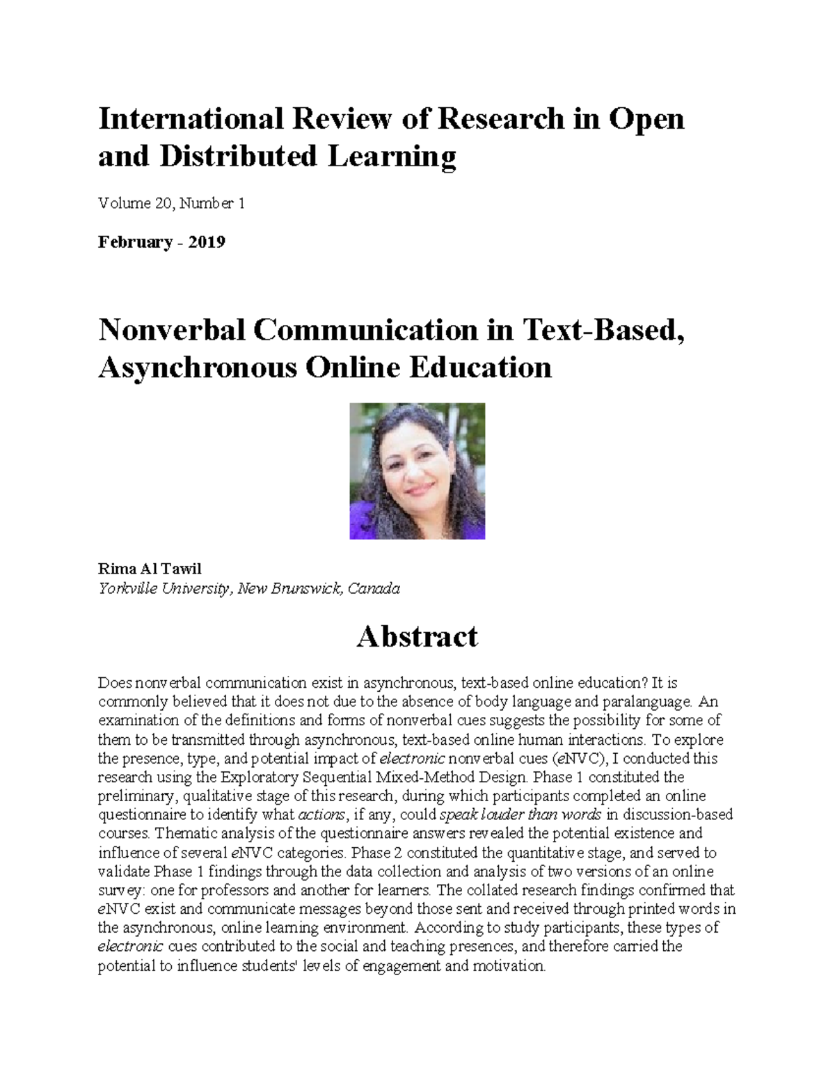 Nonverbal Communication in Text-Based, Asynchronous Online Education - An examination of the ...