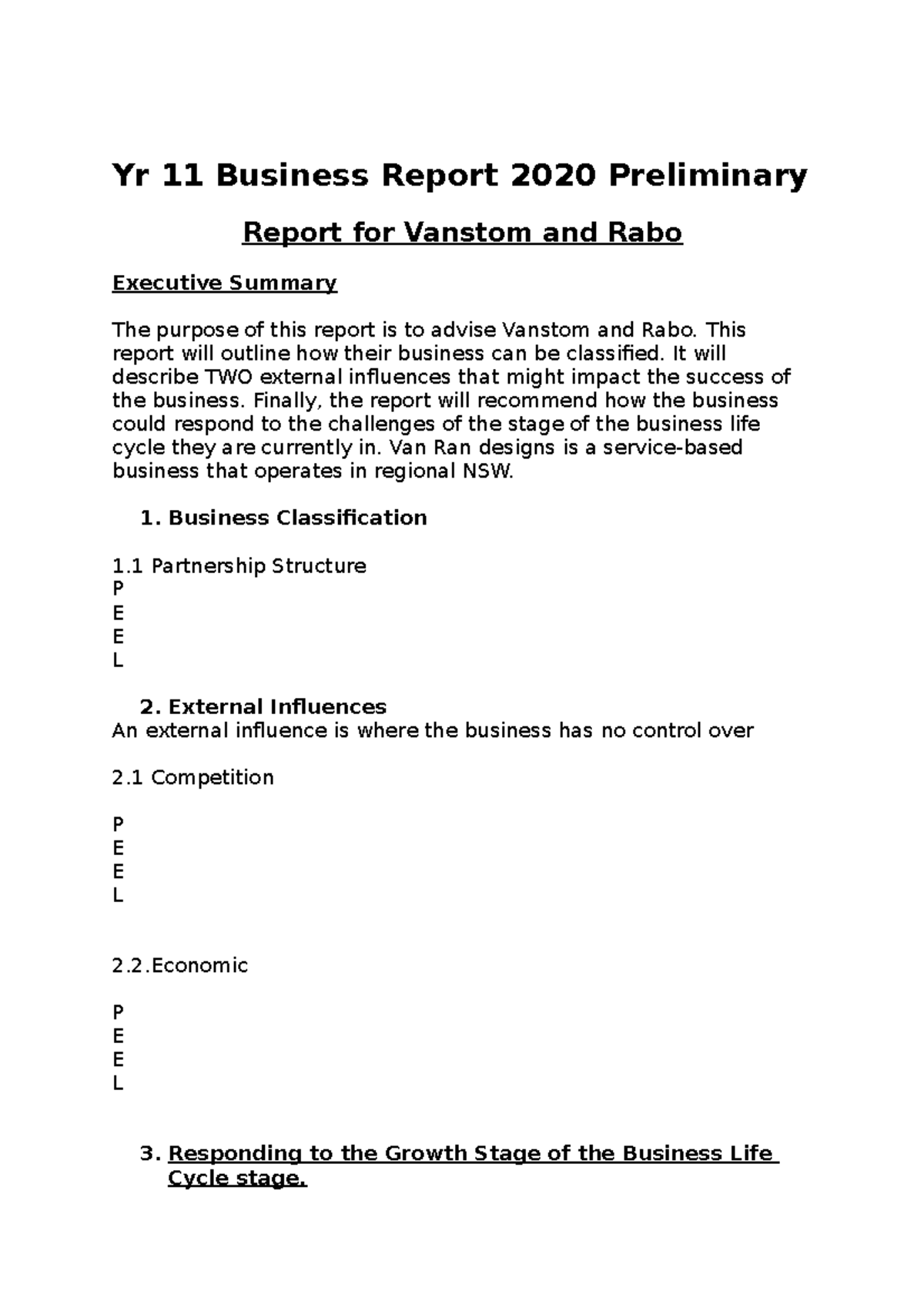 Yr 11 Business Report 2020 Preliminary Scaffold - Yr 11 Business Report ...