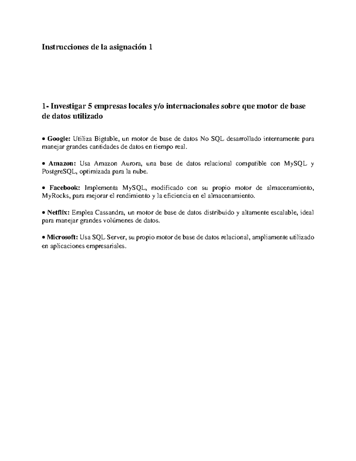 Tarea 3 sql - Instrucciones de la asignación 1 1 - Investigar 5 empresas locales y/o ...