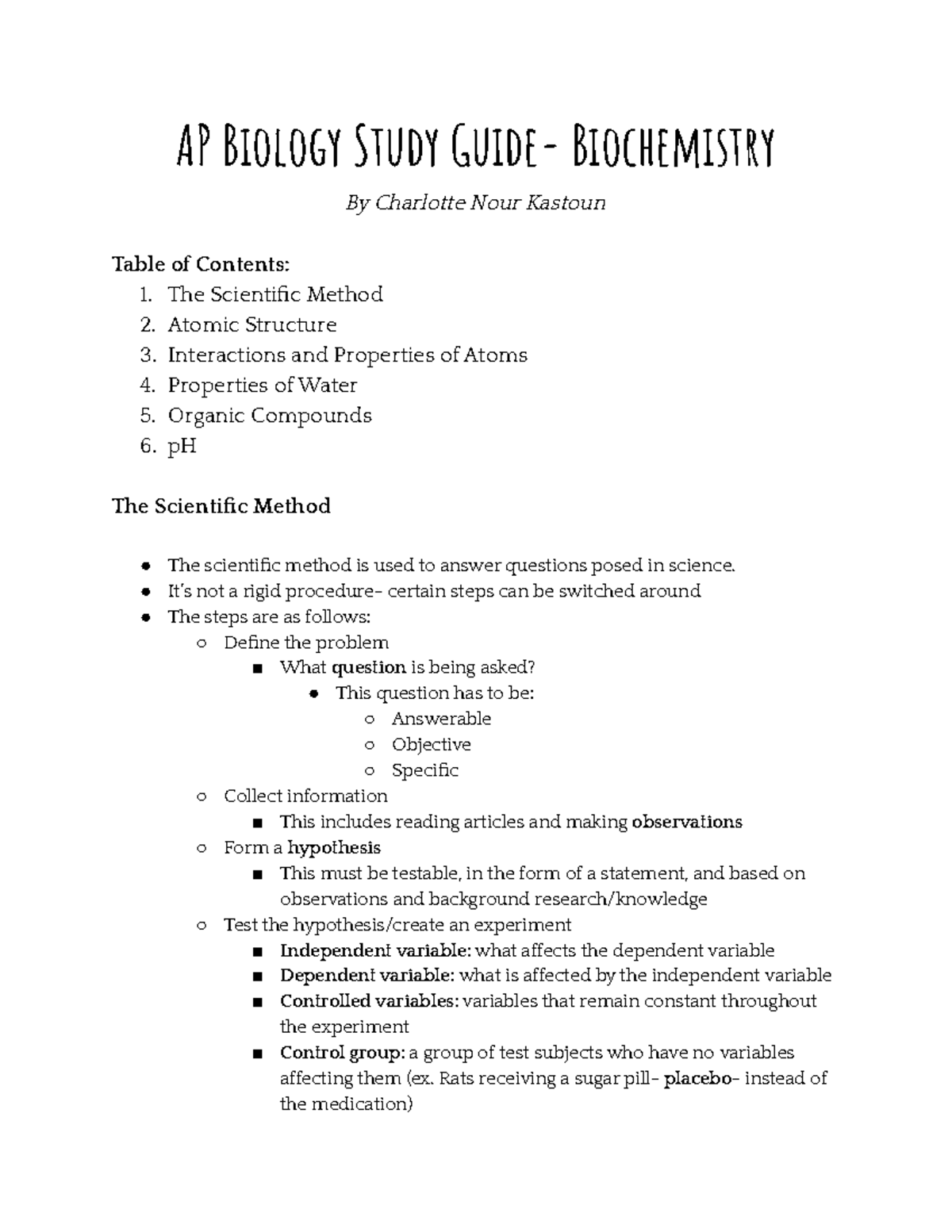 AP Biology Study Guide- Biochemistry Notes - AP Biology Study ...