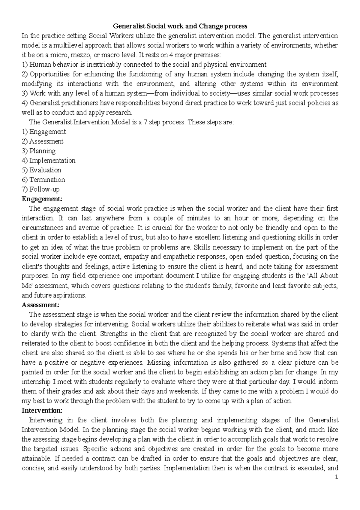 Generalist Social work and Change process - The generalist intervention ...