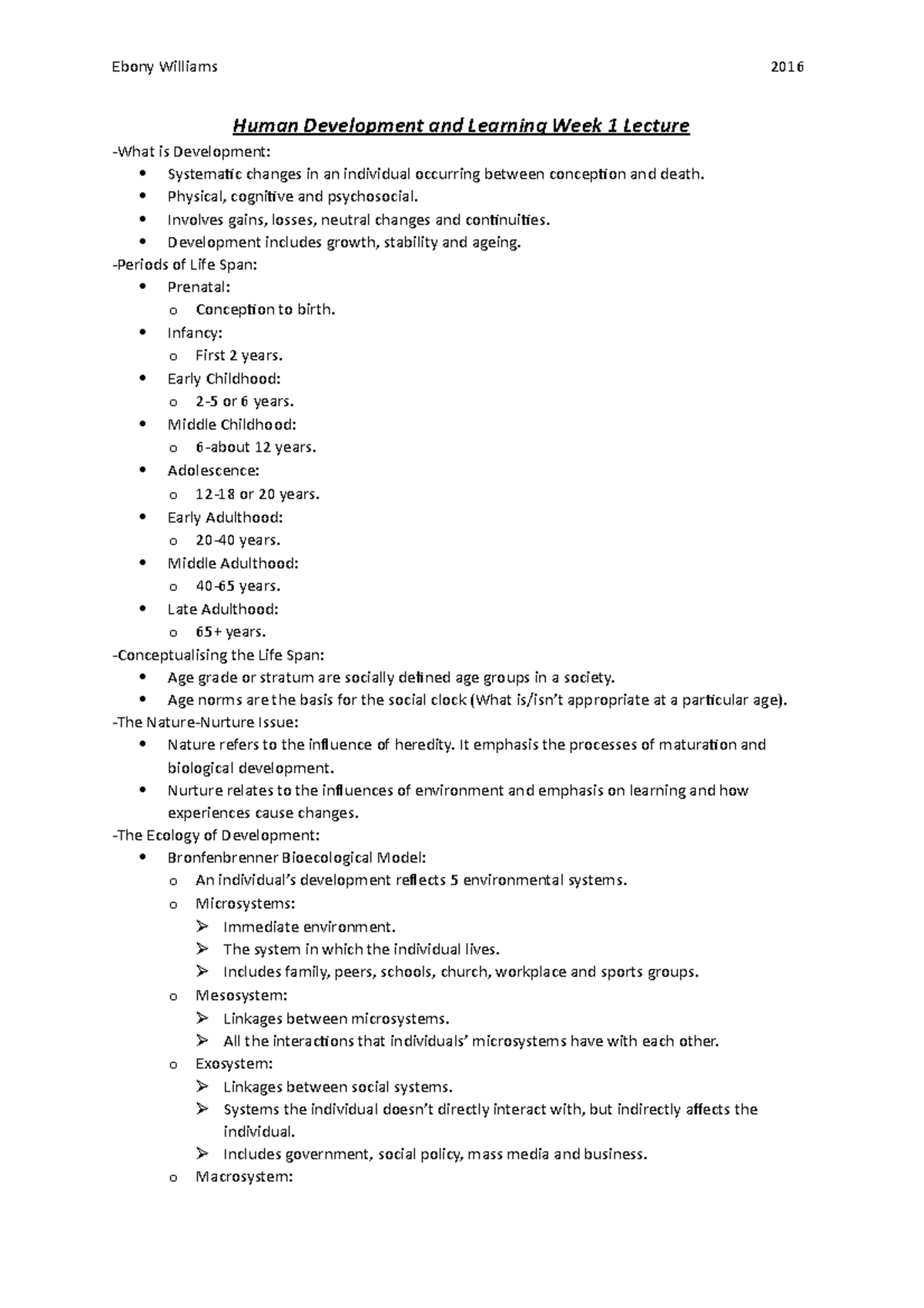 Human Development and Learning Tutorial Notes - Human Development and ...