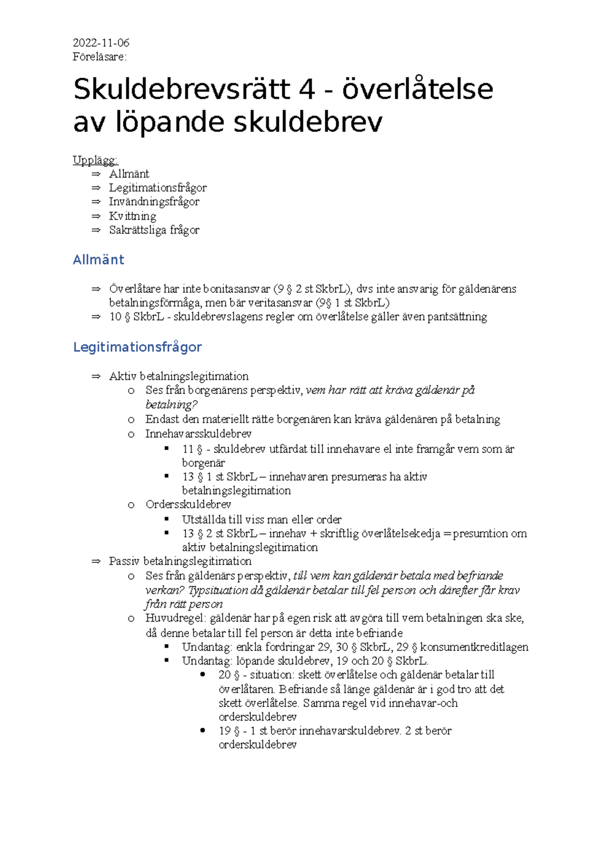 Skuldebrevsrätt 4 - 2022-11- Föreläsare: Skuldebrevsrätt 4 ...