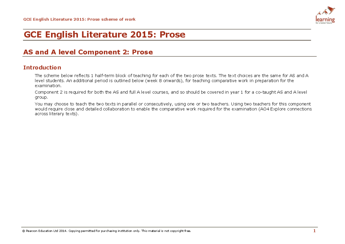 Edexcel English Literature So W Prose - GCE English Literature 2015 ...
