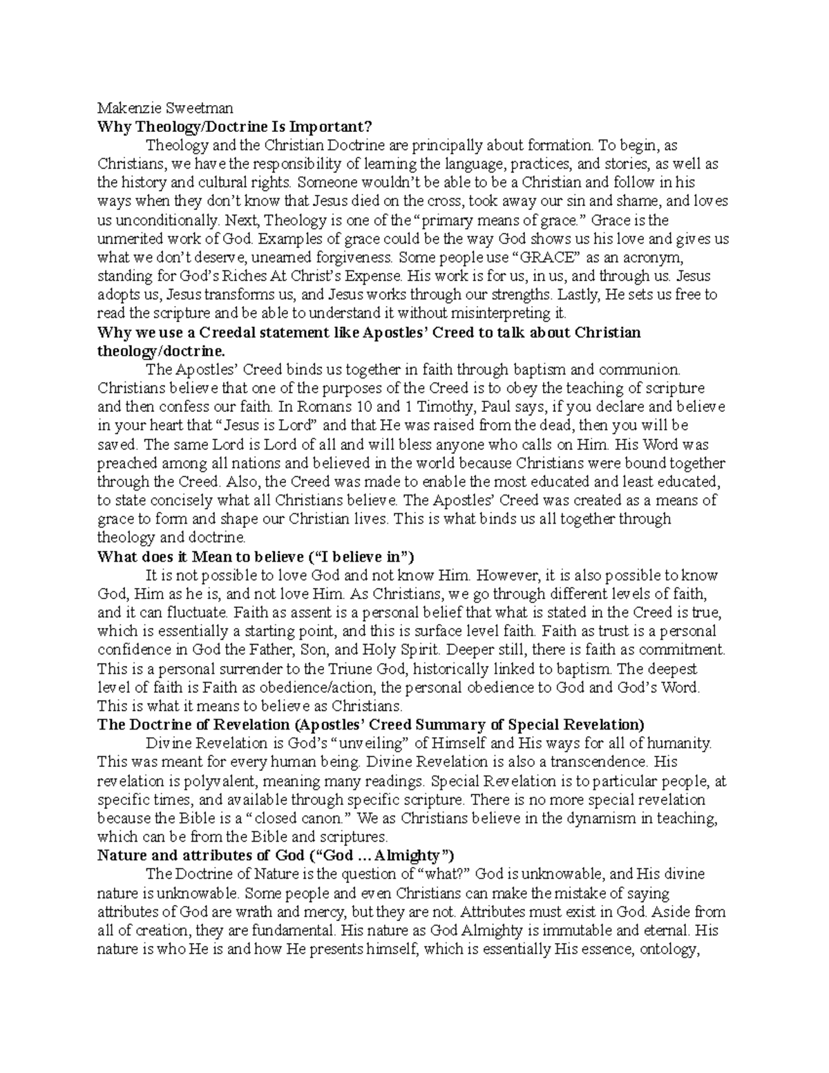 Final Credo Paper - Makenzie Sweetman Why Theology/Doctrine Is ...