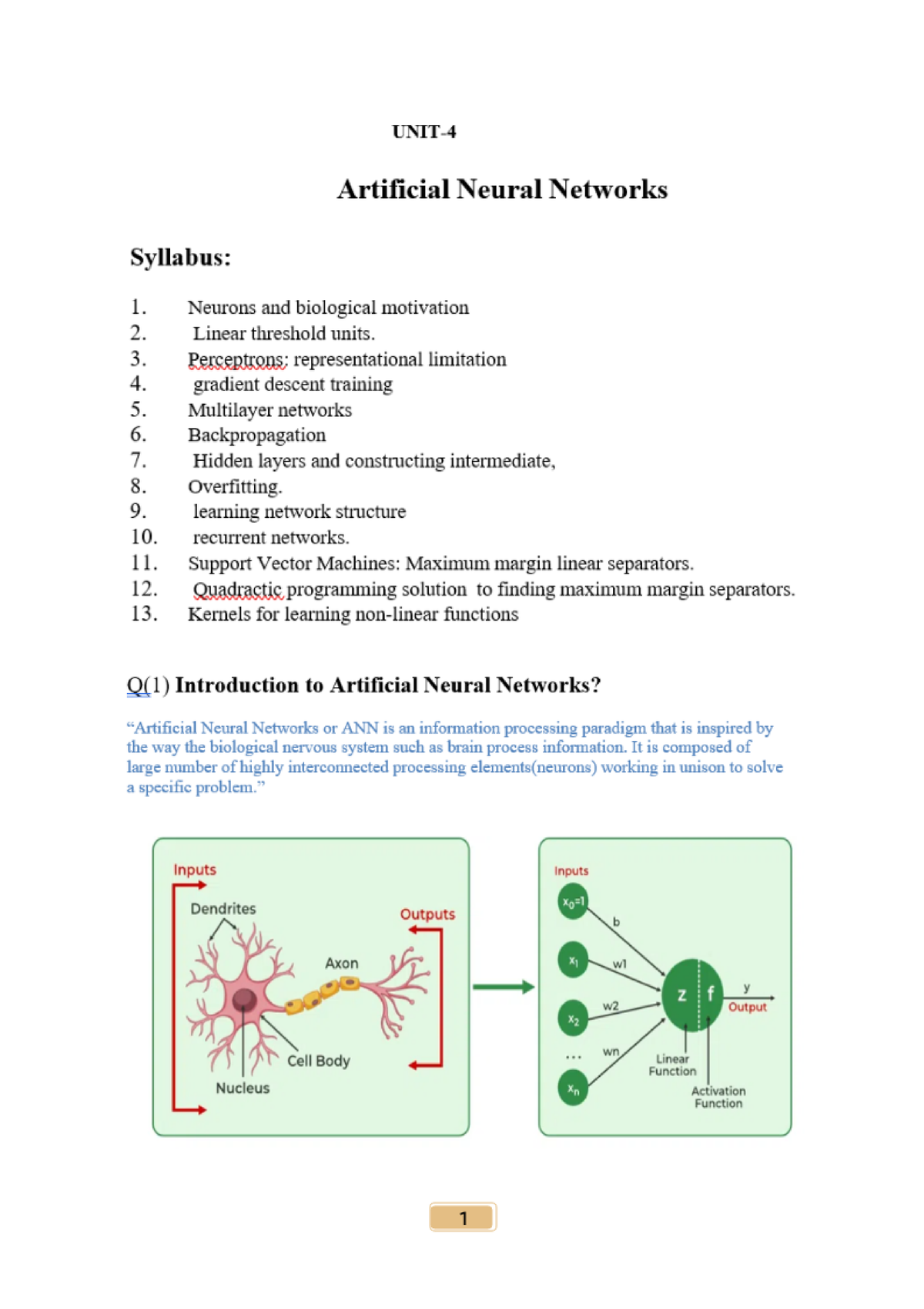 Unit 4 Ml To Follow Machine Learning Practice Materials Artificial Neural Networks Syllabus