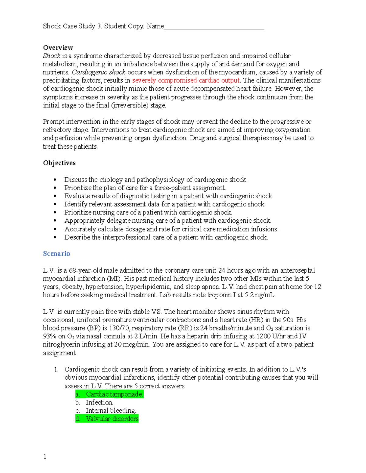 LV shock case study - Assignment - Overview Shock is a syndrome ...