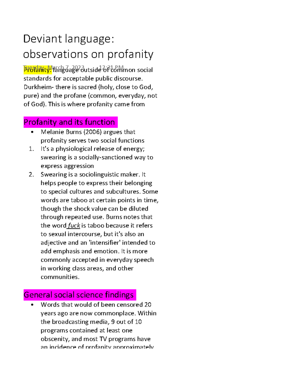 Deviant language observations on profanity - Profanity: language ...