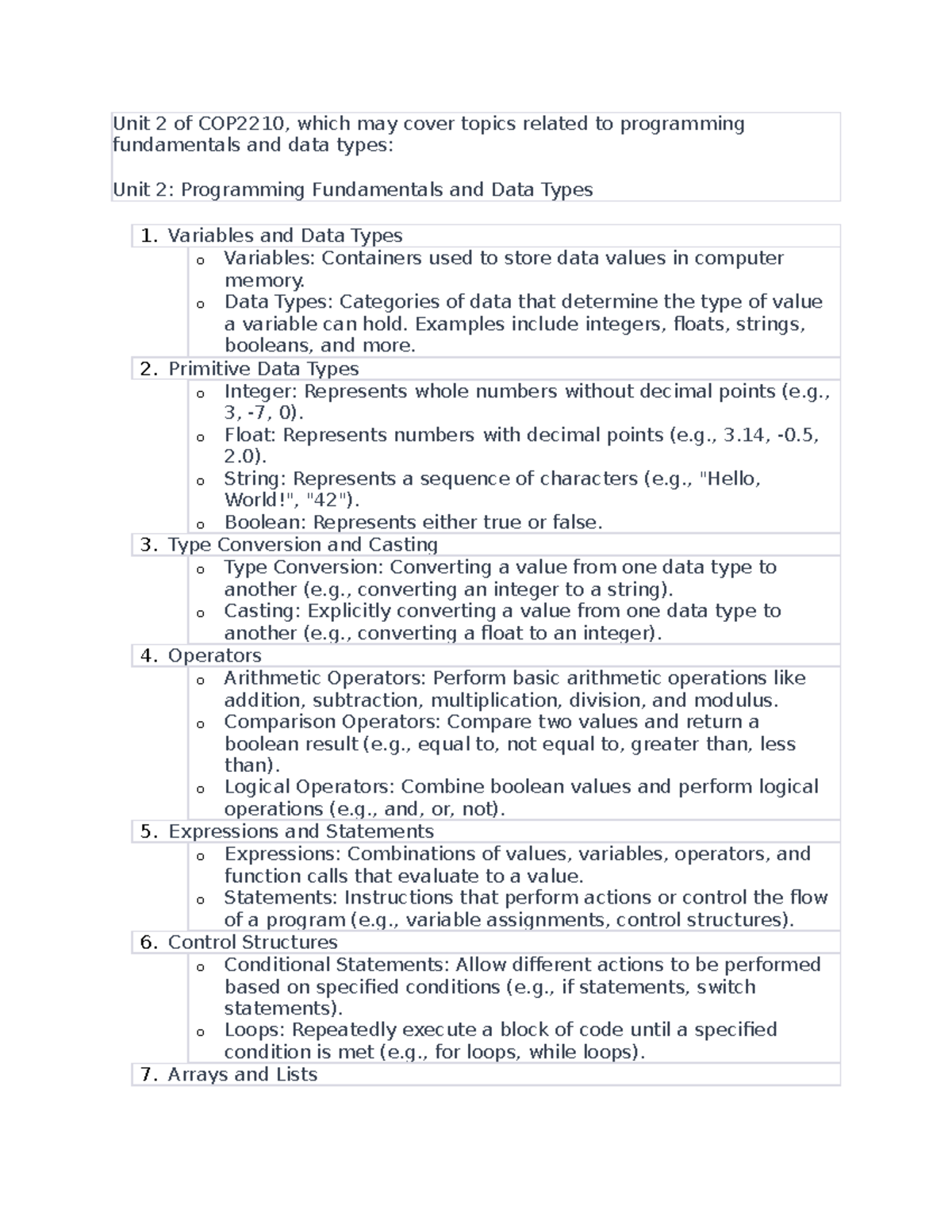Unit 2 of COP2210 - Unit 2 of COP2210, which may cover topics related to programming ...