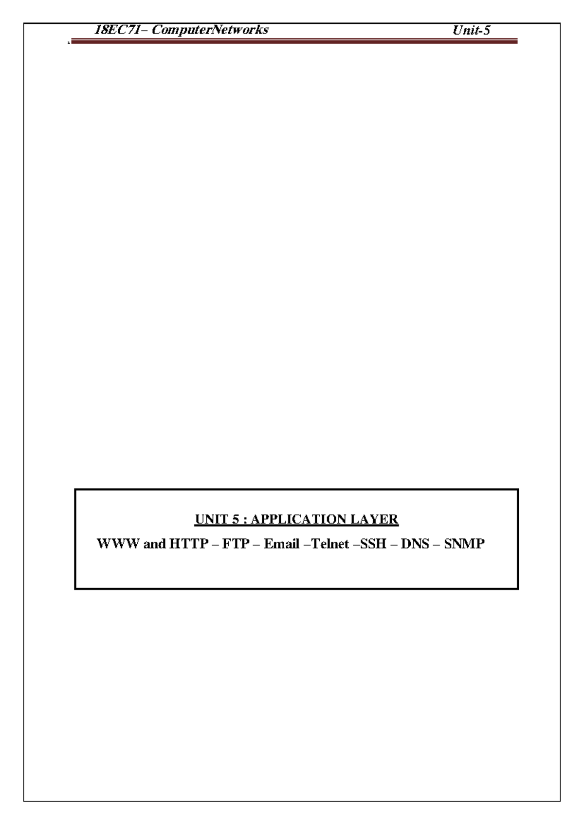 CN Notes-M5 - dt29-12-2021 - Unit- UNIT 5 : APPLICATION LAYER WWW and ...