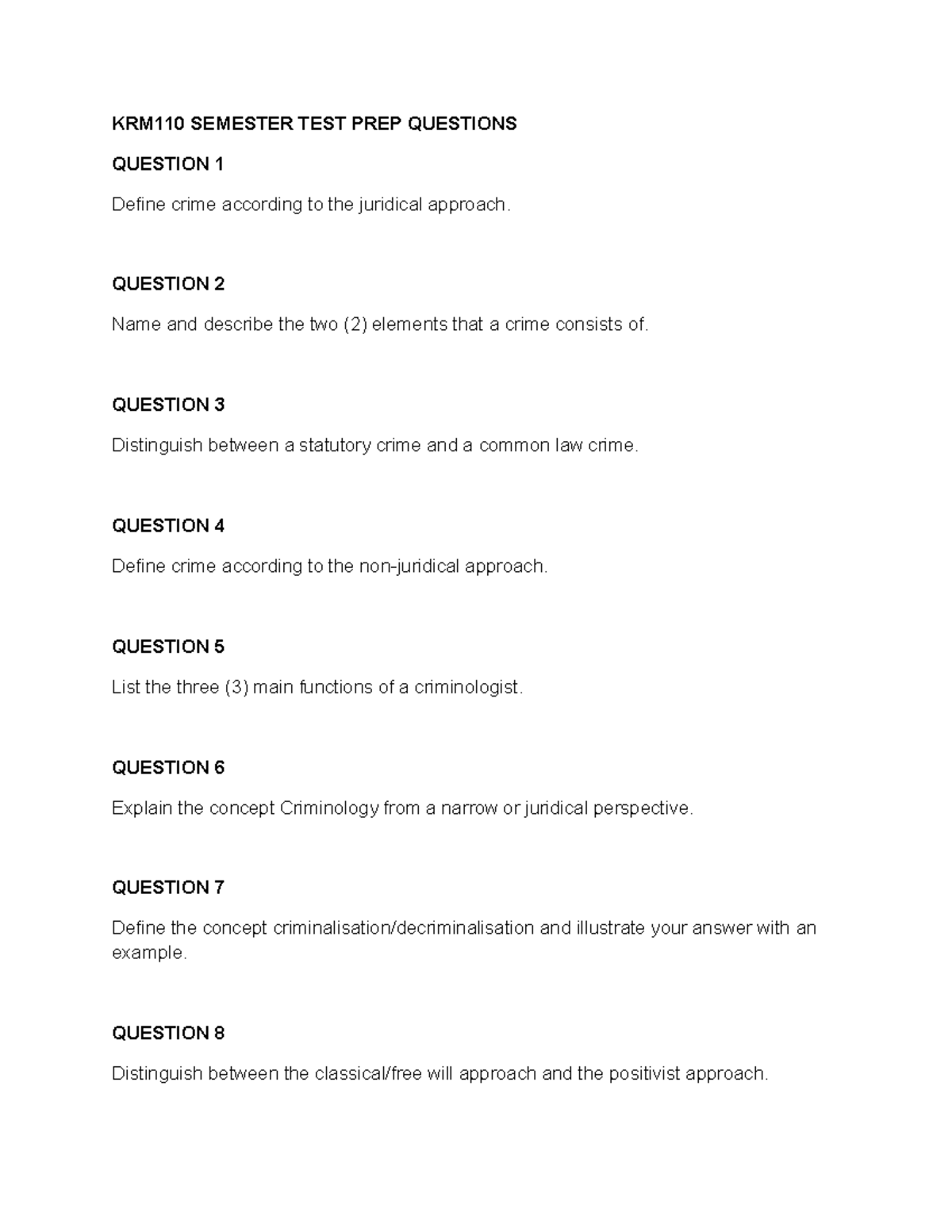 Microsoft Word - KRM110 Semester TEST PREP Questions - KRM110 SEMESTER ...
