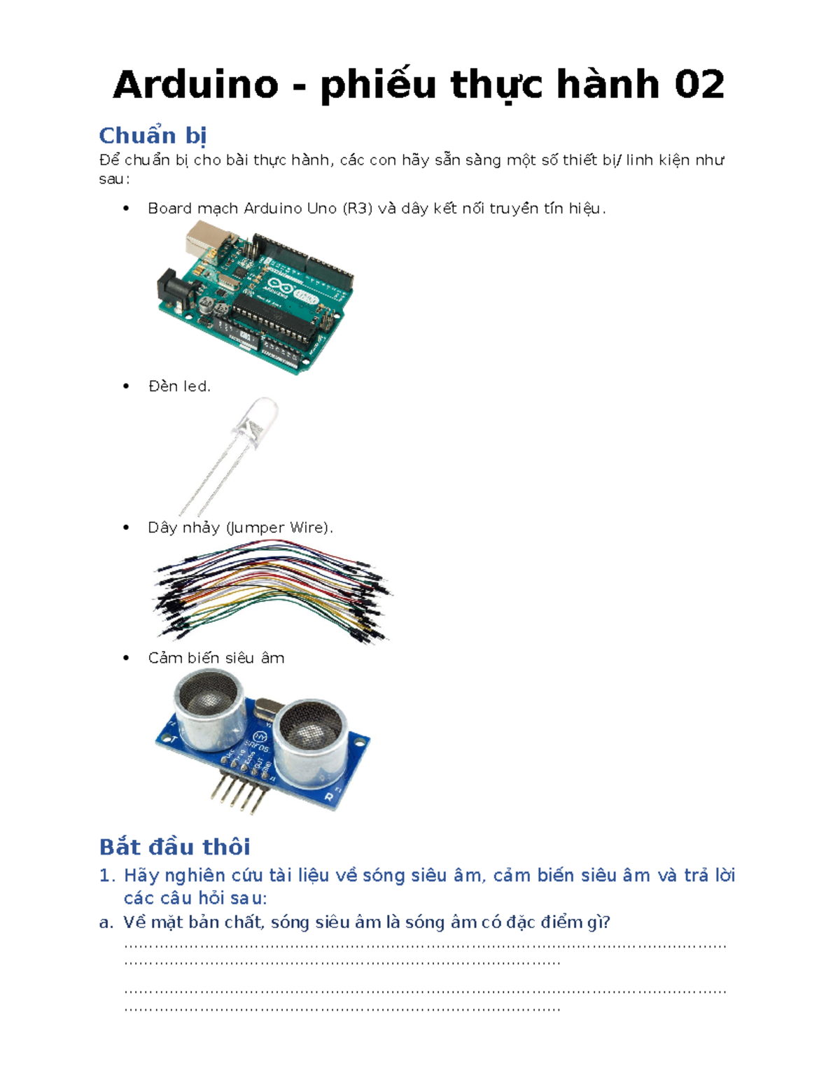 Arduino - Phiếu thực hành 02 - Arduino - phiếu thực hành 02 Chuẩn bị Để ...