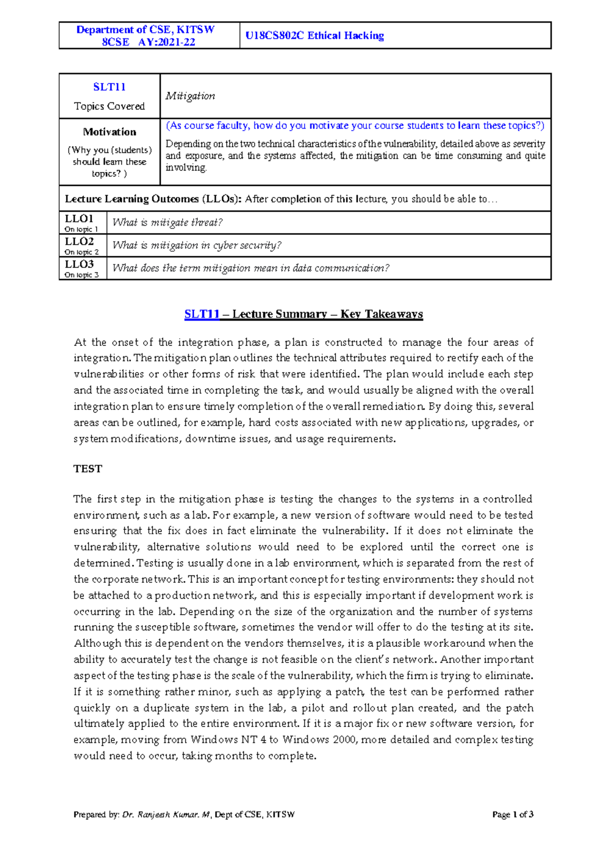 Ethical Hacking 10 Notes Department Of Cse Kitsw 8cse Ay2021 22 U18cs802c Ethical Hacking