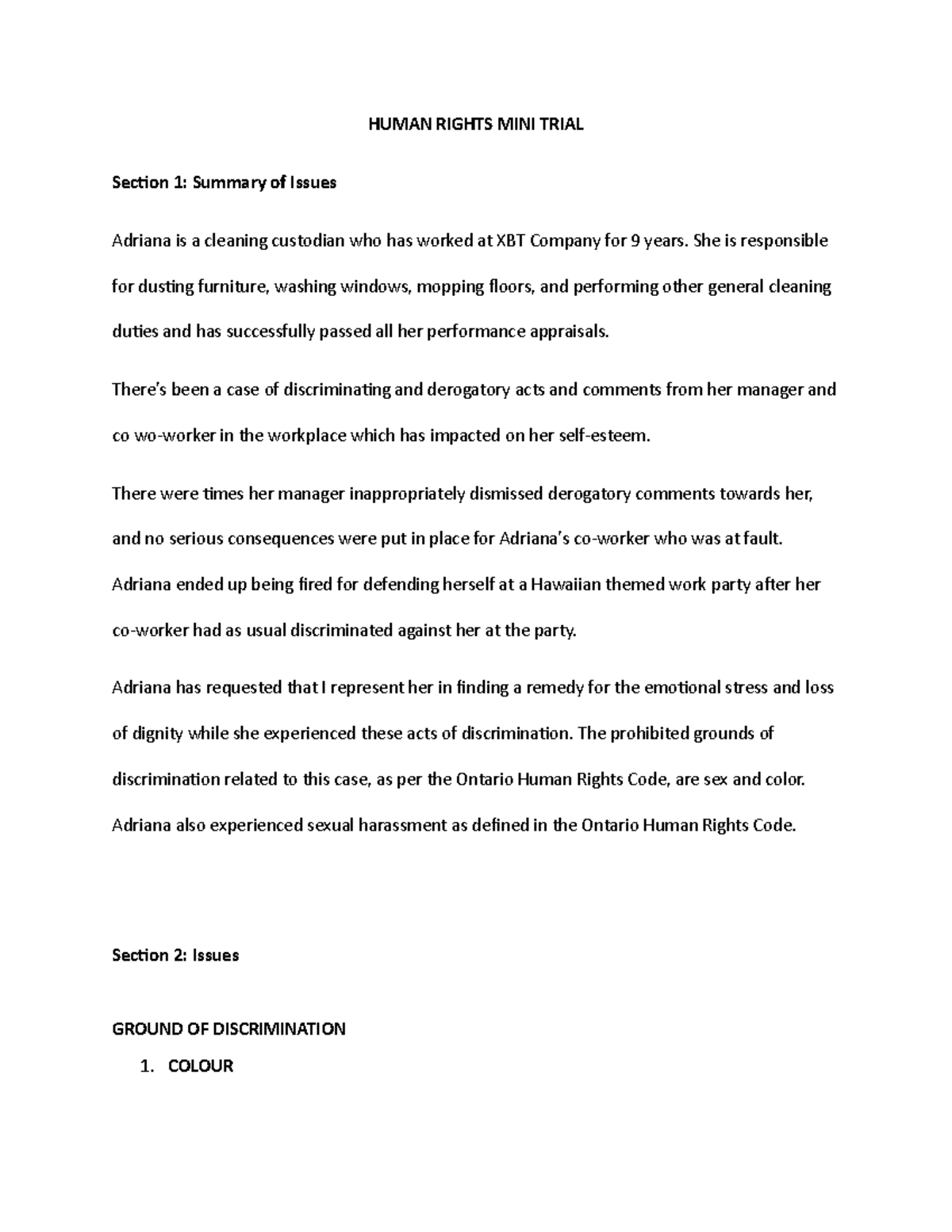 Assignment 2 - Mini Human rights trial - HUMAN RIGHTS MINI TRIAL ...