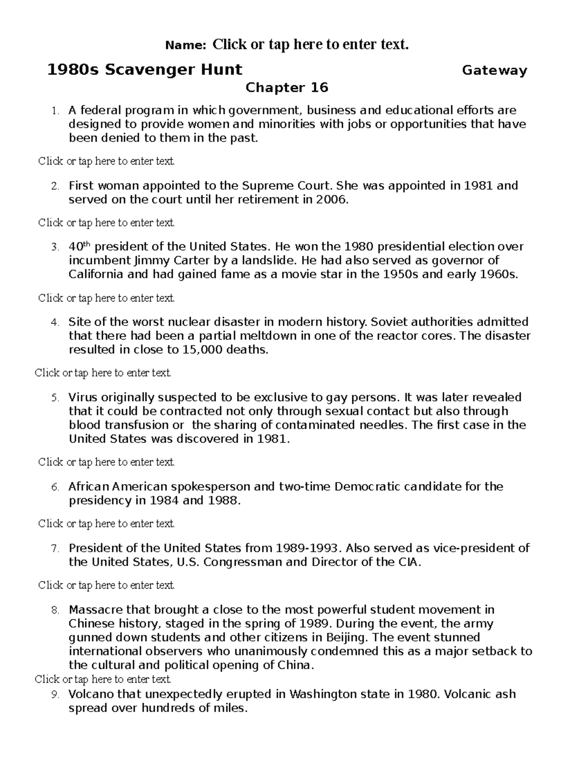 1980s Scavenger Hunt-1 - Name: Click or tap here to enter text. 1980s ...