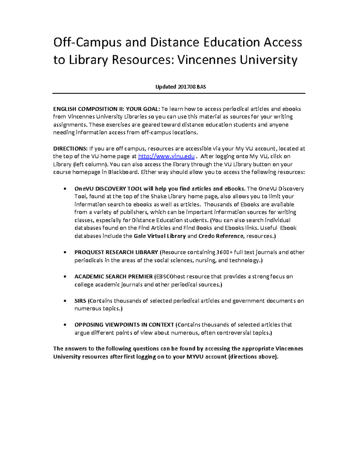 Comp II Distance Education library unit - and Distance Education Access ...