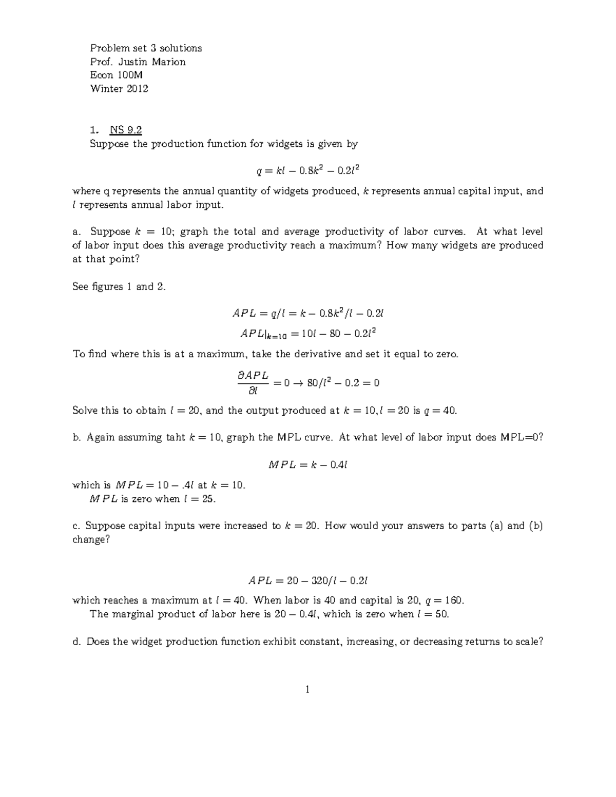 Problem SET Soluzione - Problem set 3 solutions Prof. Justin Marion ...