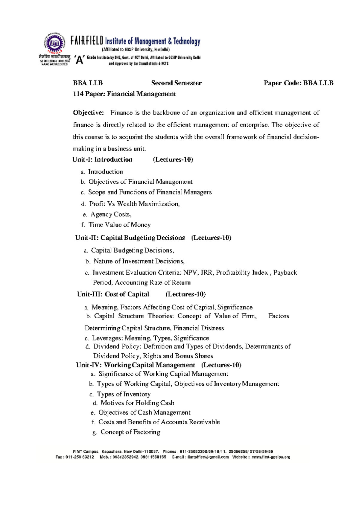 Fm - notes - BBA LLB Second Semester Paper Code: BBA LLB 114 Paper ...