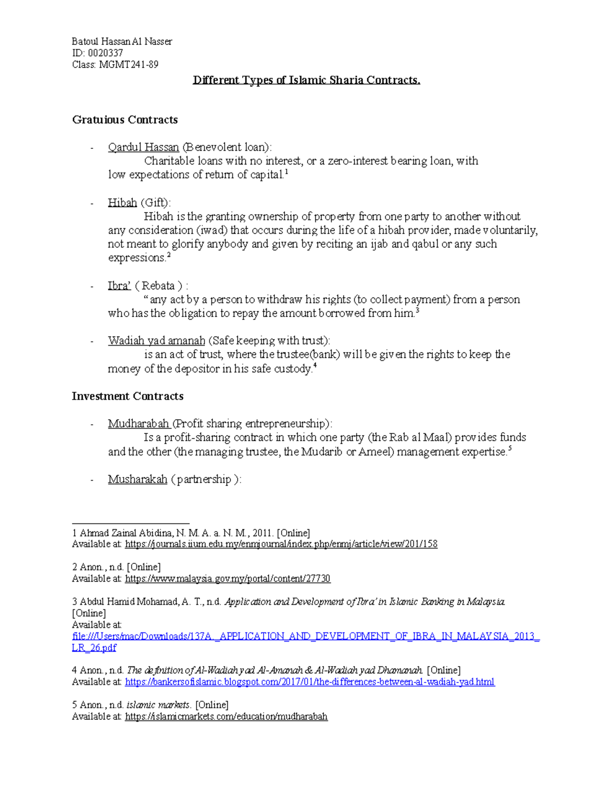 1 Different types of Islamic sharia contracts - ID: 0020337 Class ...