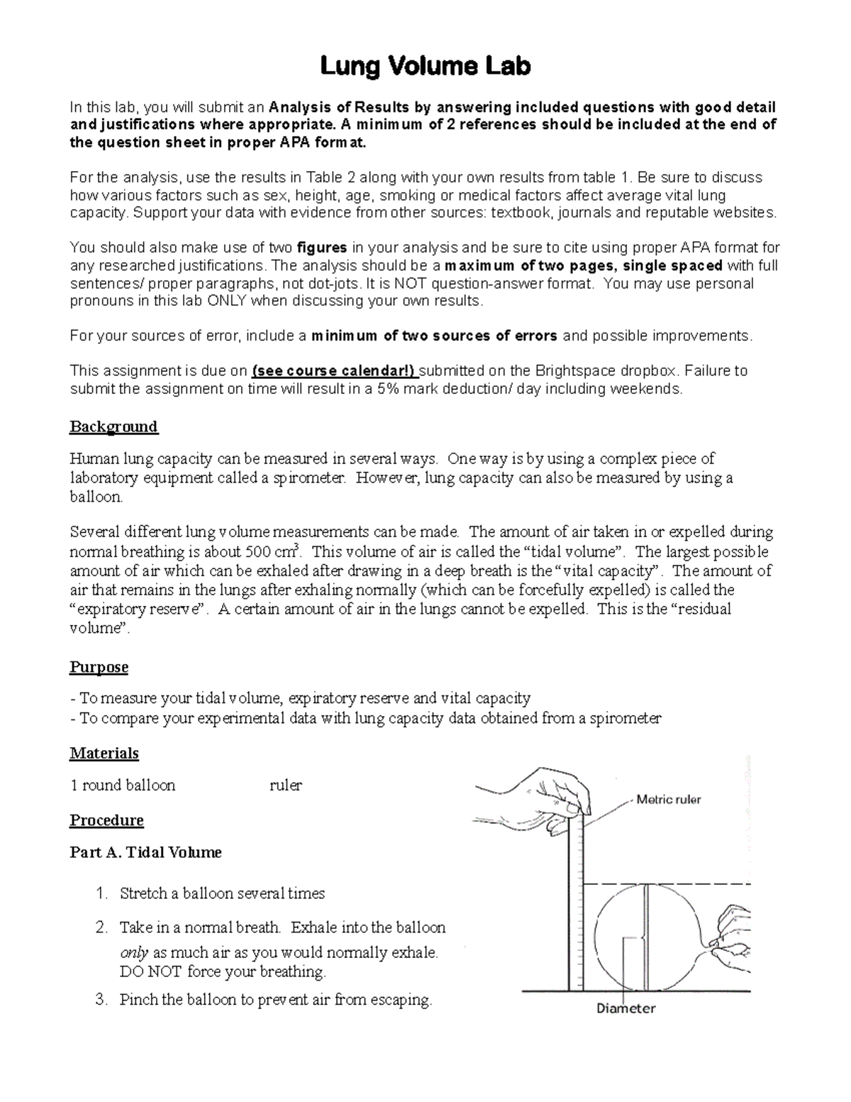 Lung Volume Lab - lung lab task - Lung Volume Lab In this lab, you will ...