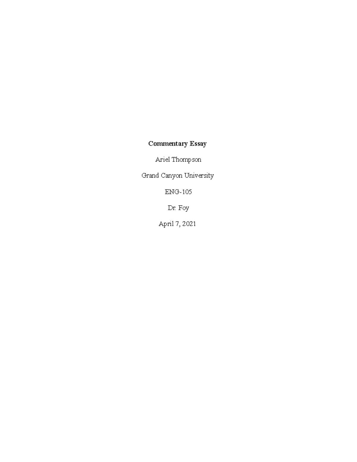 Commentary Essay-First Draft - Commentary Essay Ariel Thompson Grand ...