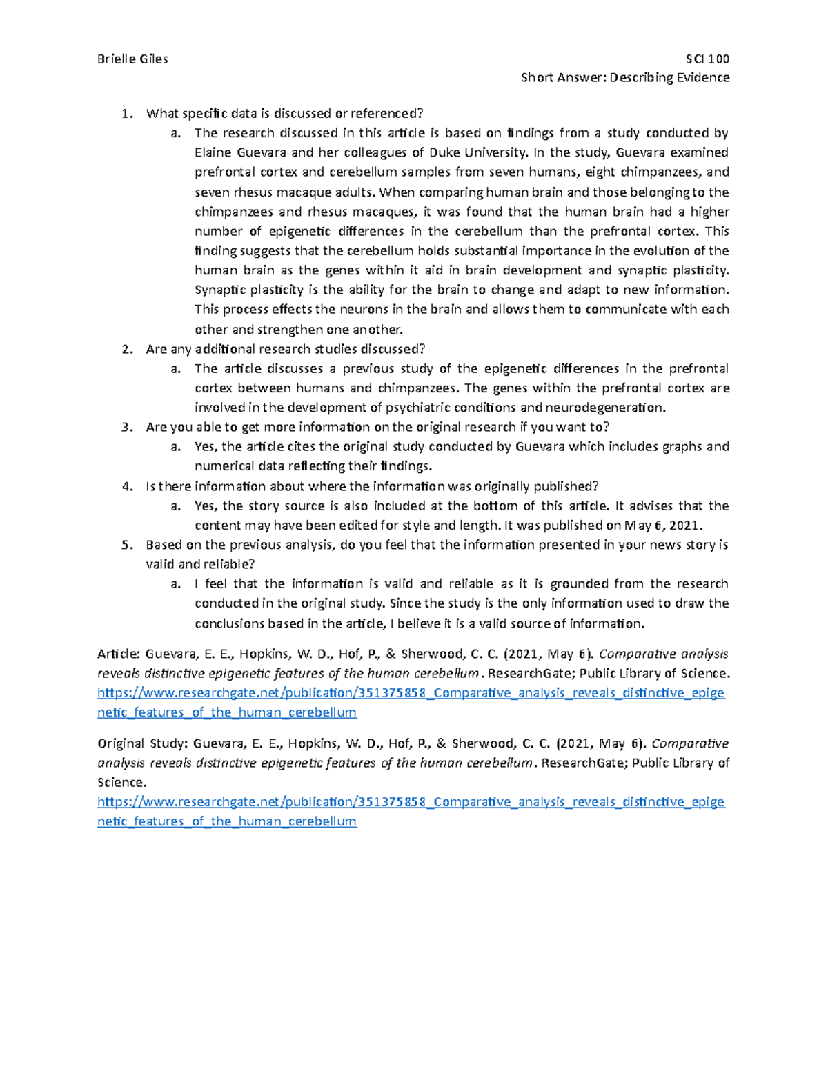 Brielle Giles - SCI 100 Module 2 Short Answer - Brielle Giles SCI 100 ...
