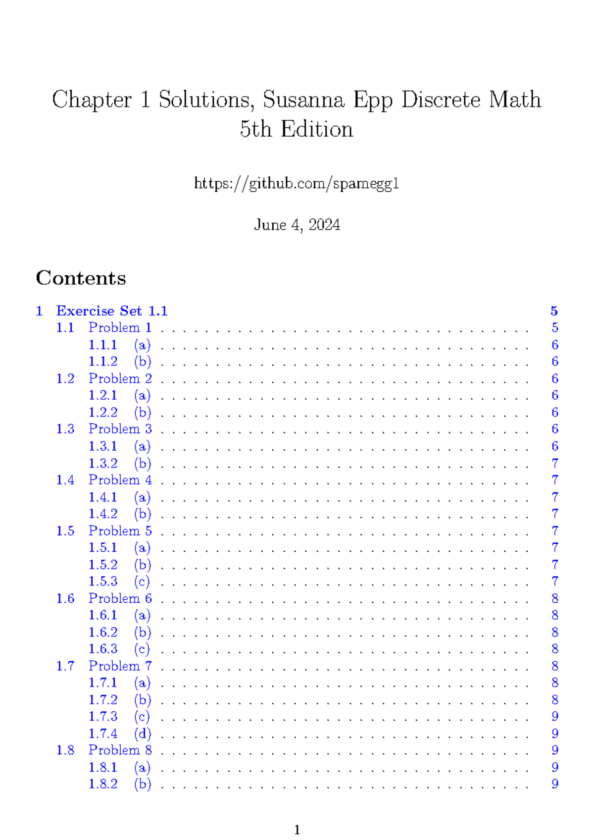 Chapter 1 - discrete mathmatics - Chapter 1 Solutions, Susanna Epp Discrete Math In each of 1–6 ...