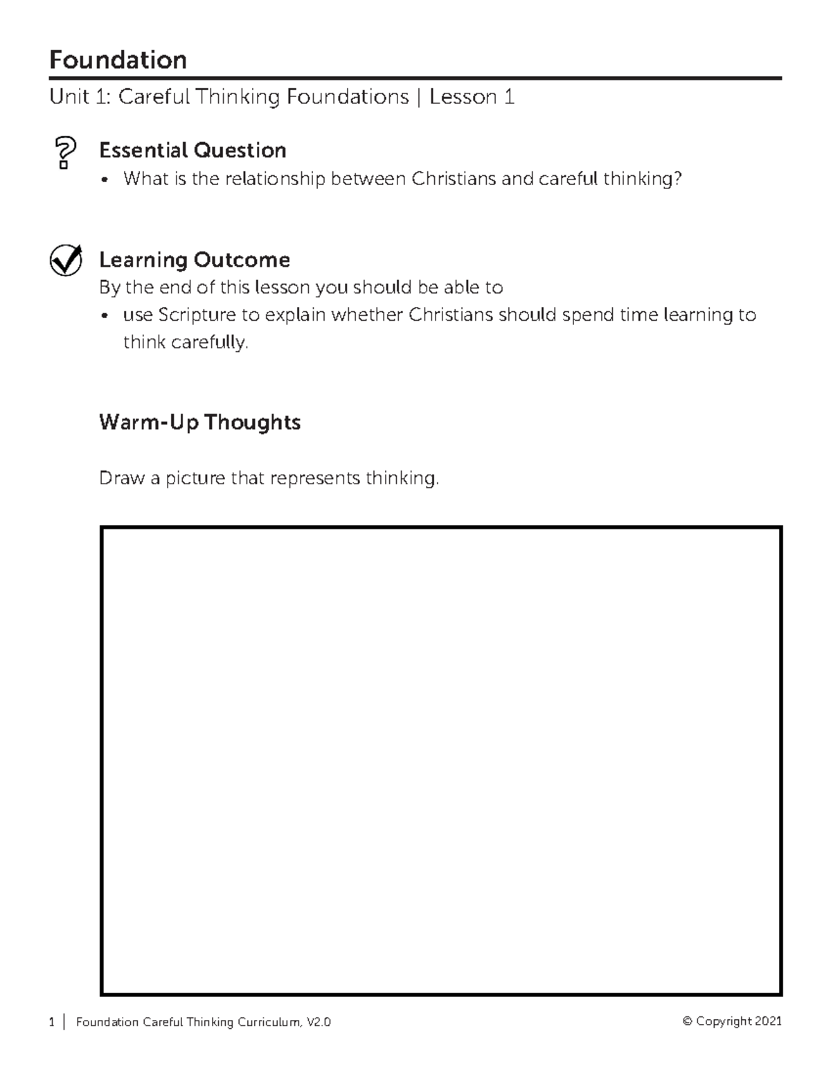 Y2 U1 L1 Student Activity Sheets - Foundation Unit 1: Careful Thinking ...