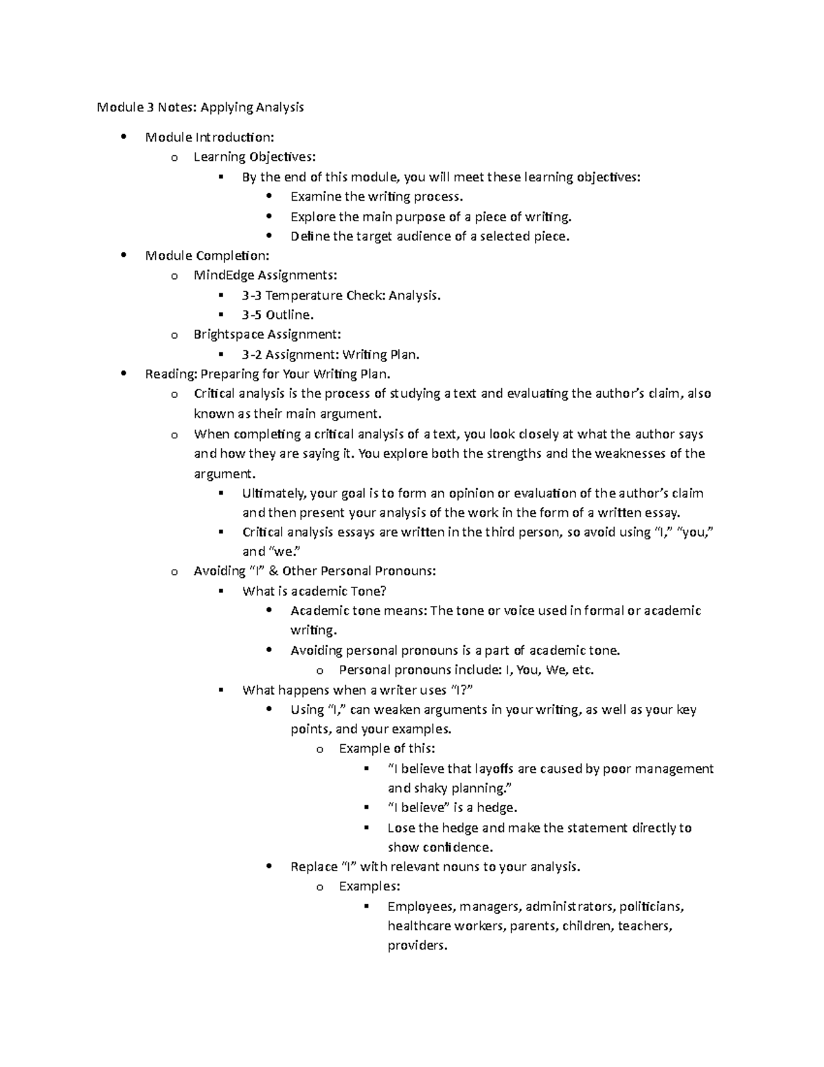 Module 3 Notes - Professor Morrison - Module 3 Notes: Applying Analysis ...
