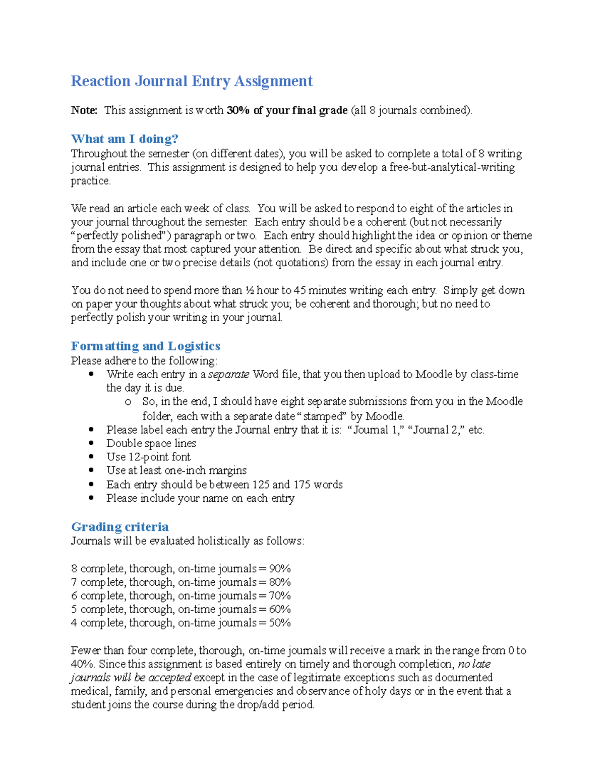 Journal Entries Assignment - ENGL 206 - Concordia - Studocu