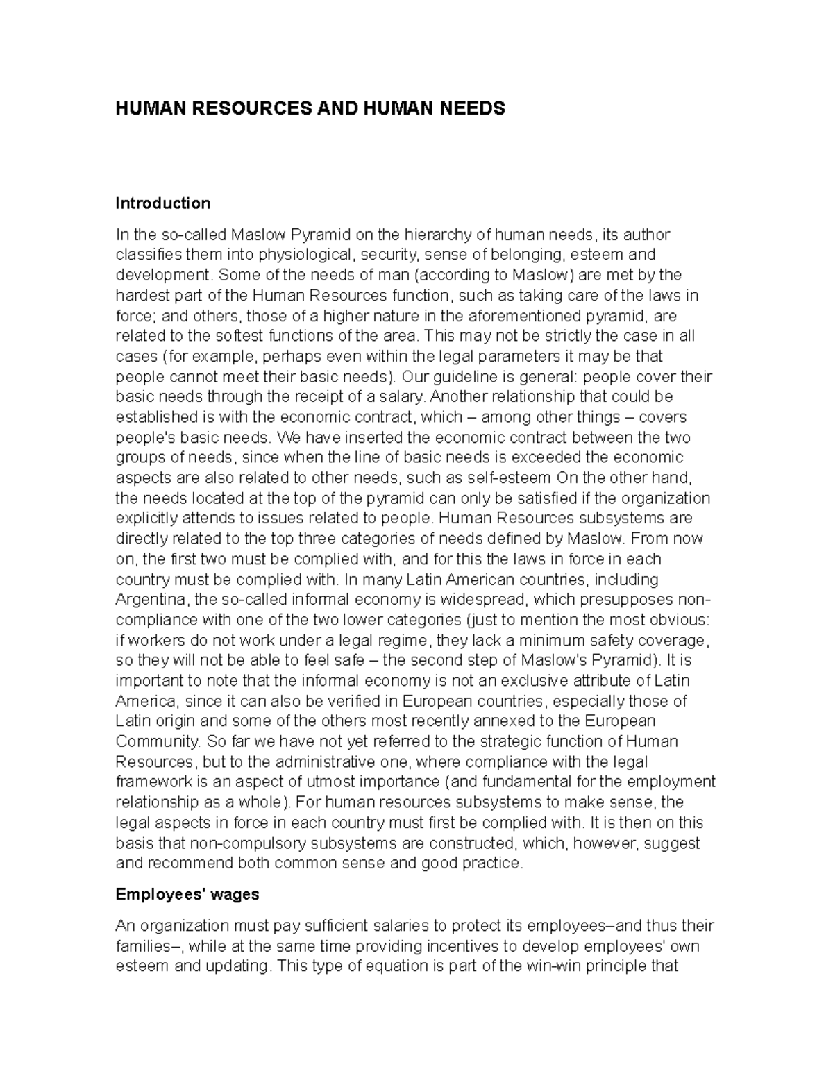 Human resources and human needs - HUMAN RESOURCES AND HUMAN NEEDS ...