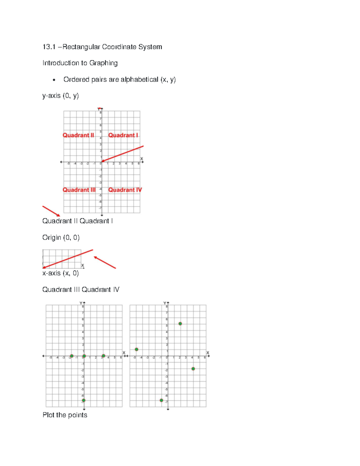 Unit E Notes - 13 – Rectangular Coordinate System Introduction to ...