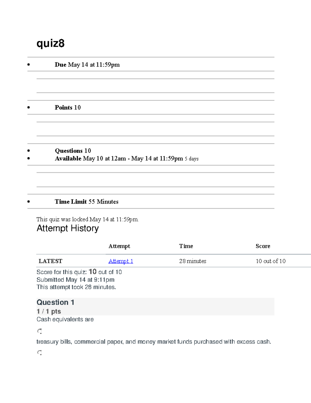Quiz8 - Quiz Answer Key - quiz Due May 14 at 11:59pm Points 10 ...