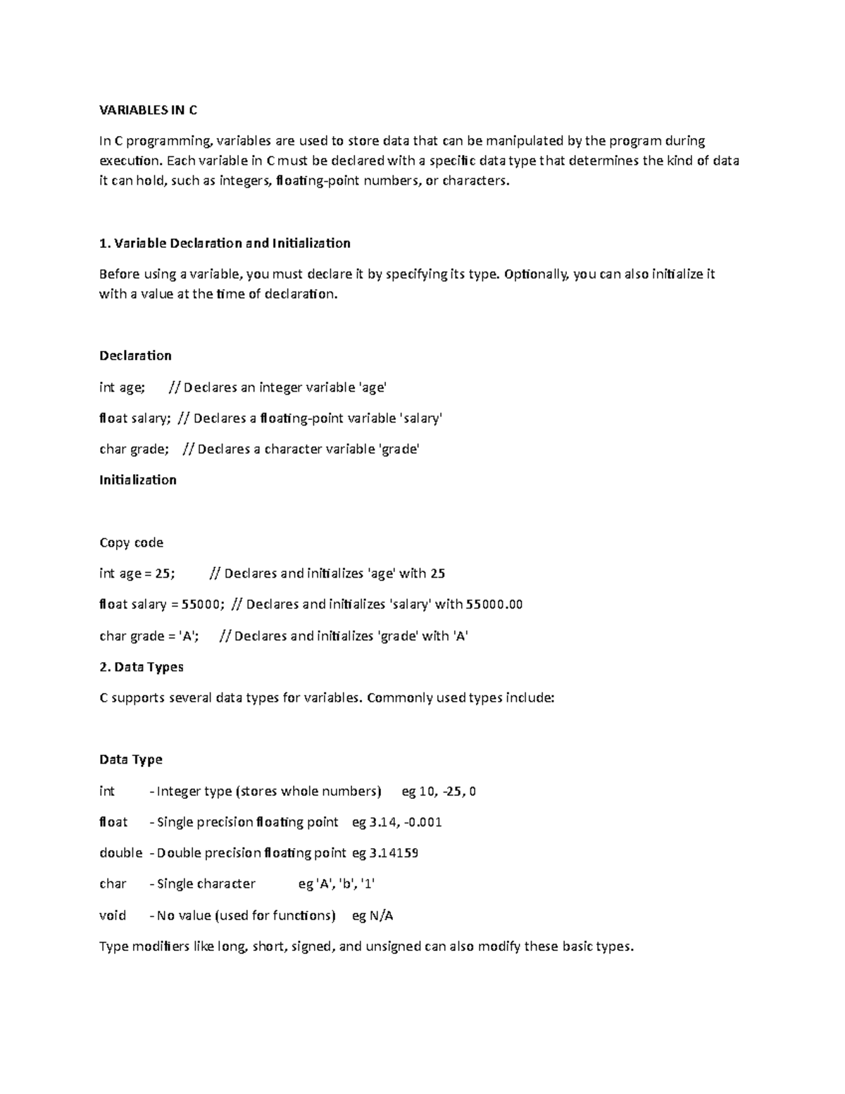 Variables In C Variables In C In C Programming Variables Are Used To Store Data That Can Be