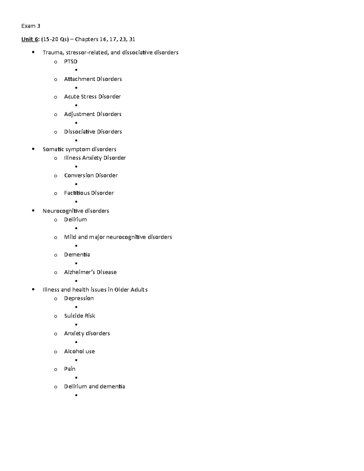 Exam 3 Study Outline - Exam 3 Unit 6: (15-20 Qs) – Chapters 16, 17, 23 ...