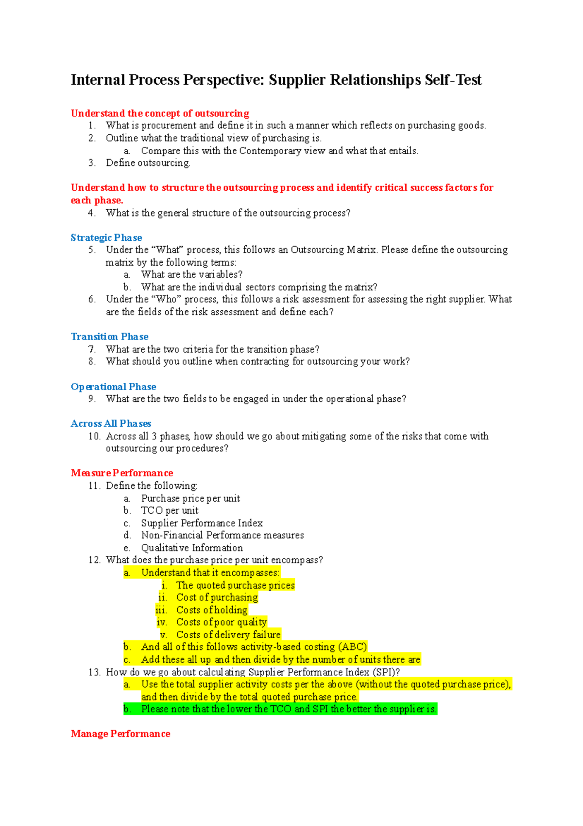 Self Test - Internal Process Perspective - ACCT3563 - UNSW Sydney - Studocu